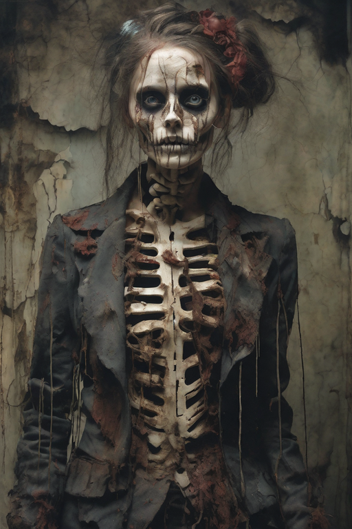 Stable Diffusion prompt: Woman,half Skeleton,rotten flesh...