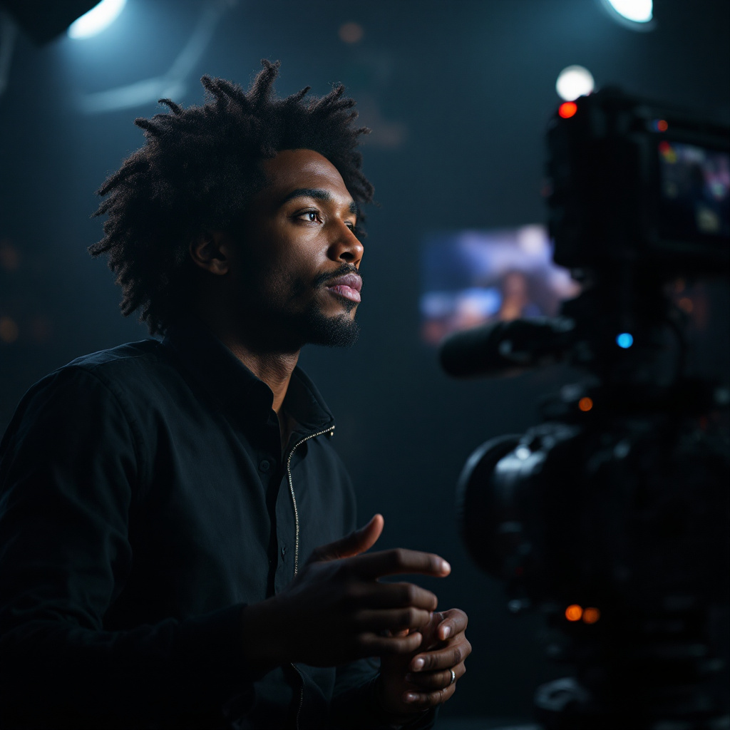 FLUX prompt: black african actor on set