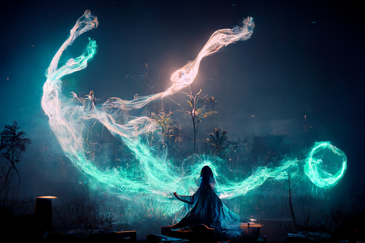 Midjourney prompt: a beautiful sorceress casting spells w...