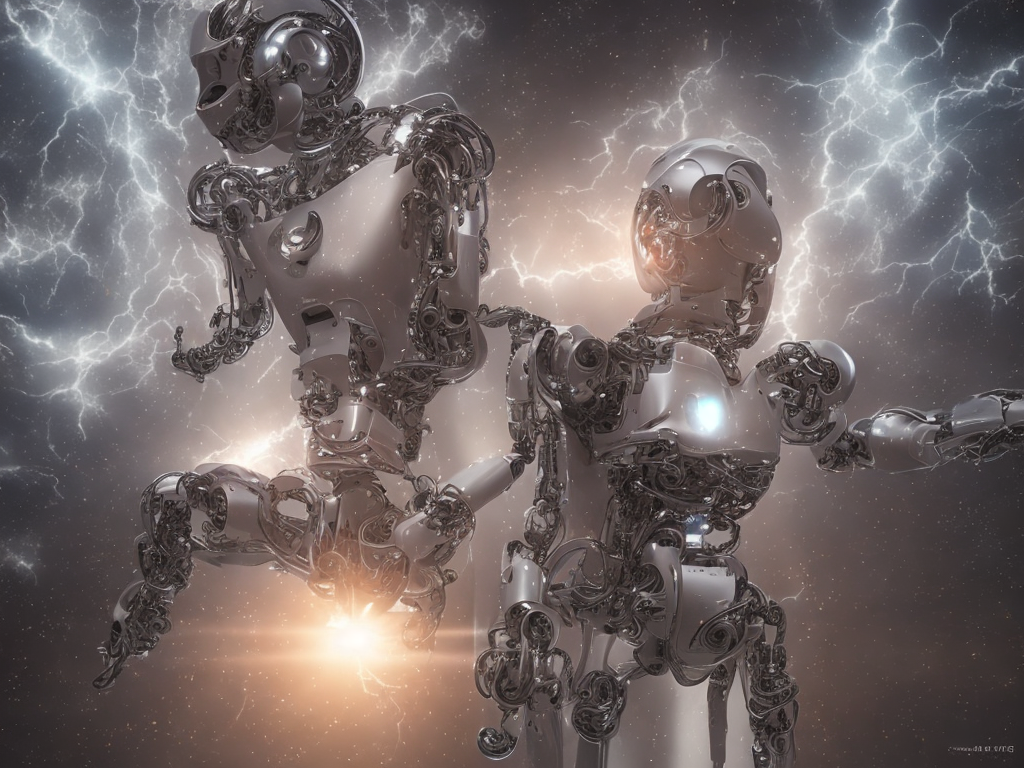 Openjourney prompt: A sentient robot discovering heaven,