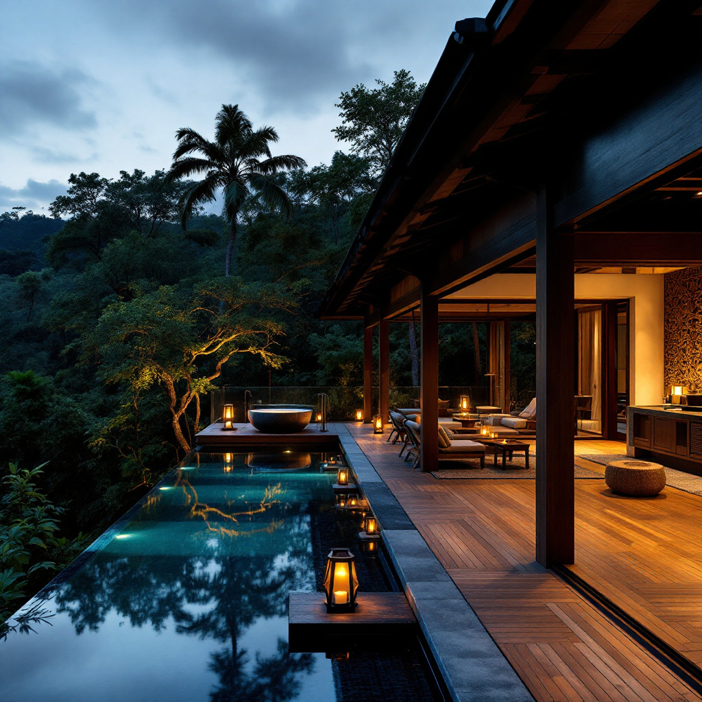 FLUX prompt: Wide Angle Shot, twilight at a luxury resort...