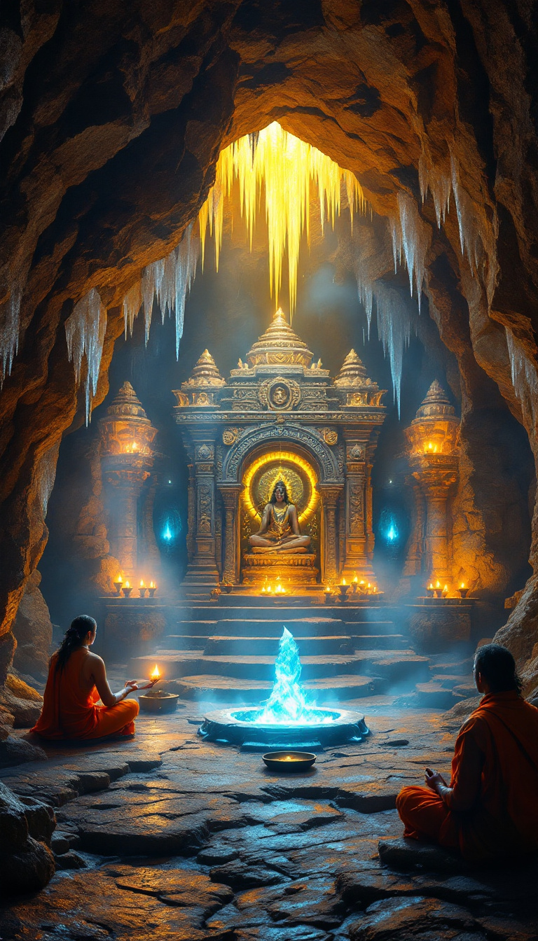 FLUX prompt: 📌 Scene 3: Inside the Cave – Mystical Ambia...