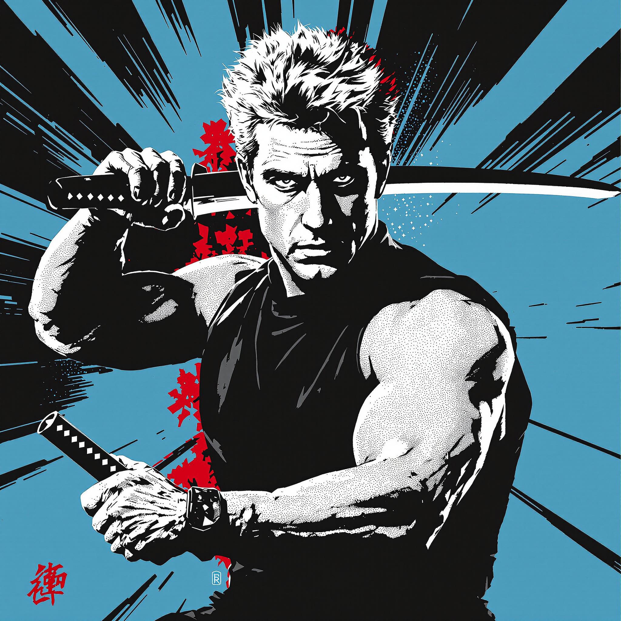 FLUX prompt: Create a stylized, iconic portrait of Michae...