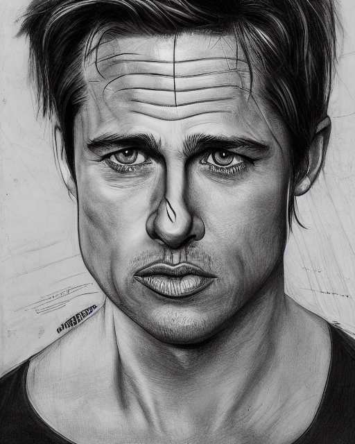 Stable Diffusion prompt: portrait of a mix of Brad Pitt a...