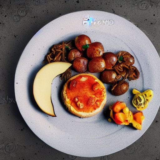 Stable Diffusion prompt: starter plate with food, f3. 6,
