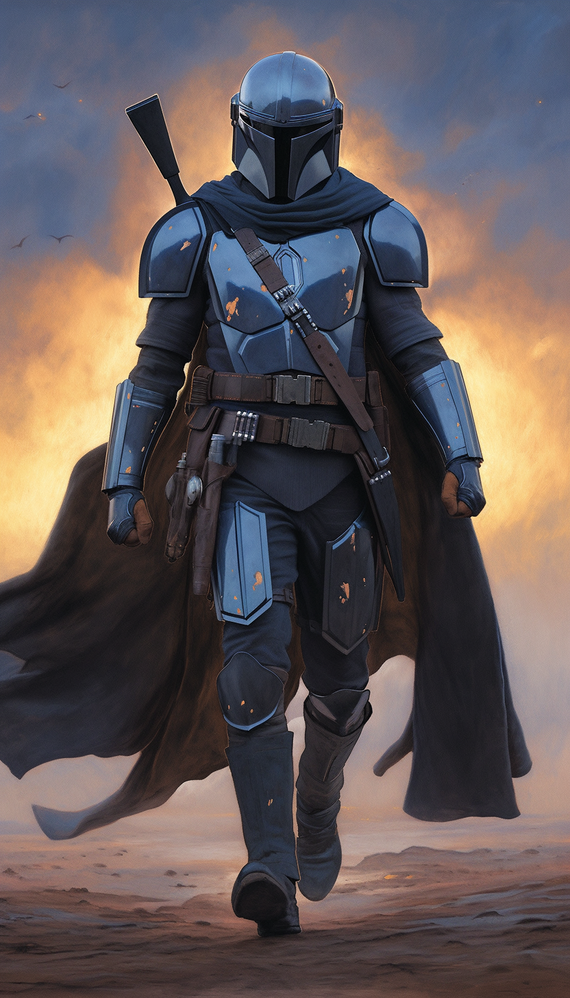 Midjourney prompt: Star Wars inspired, the Mandalorian in...