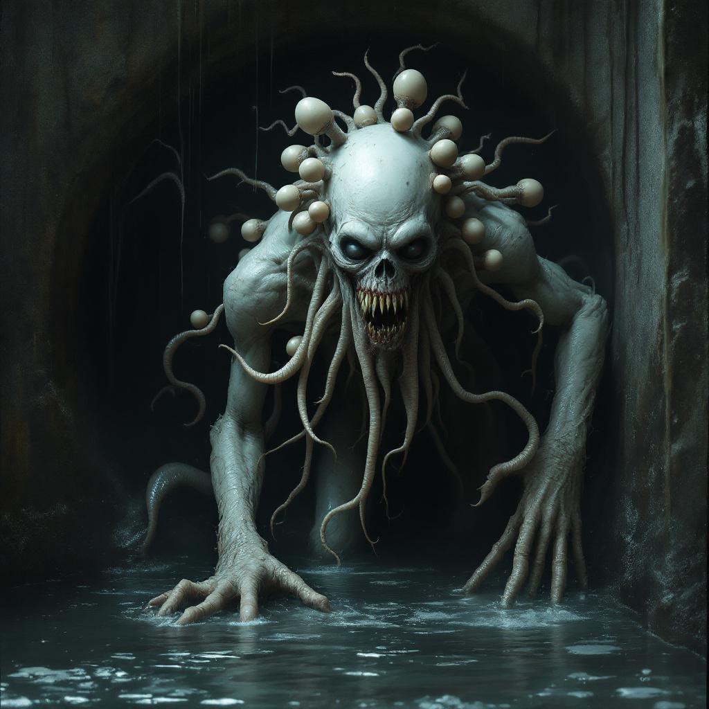 FLUX prompt: A grotesque, surreal creature emerging from ...