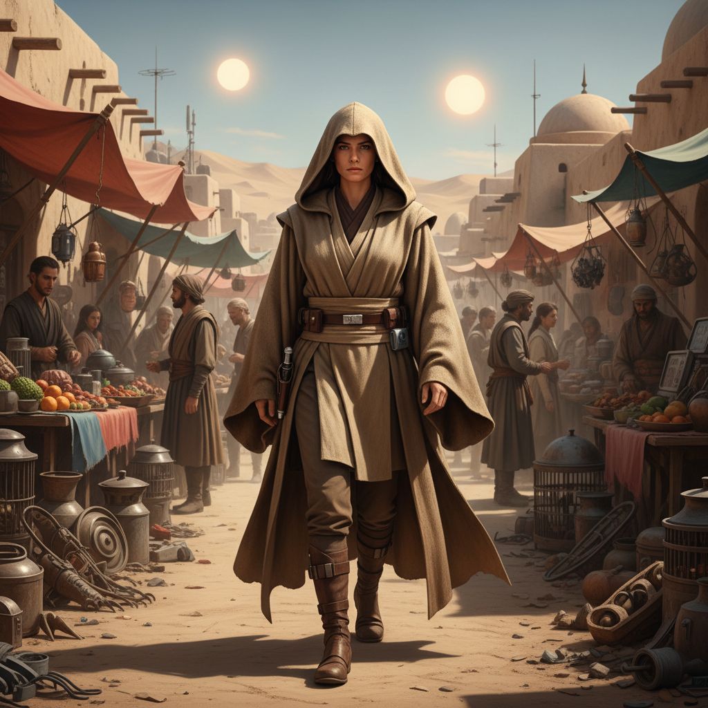 Nano Banana prompt: A serious and brave female jedi walki...