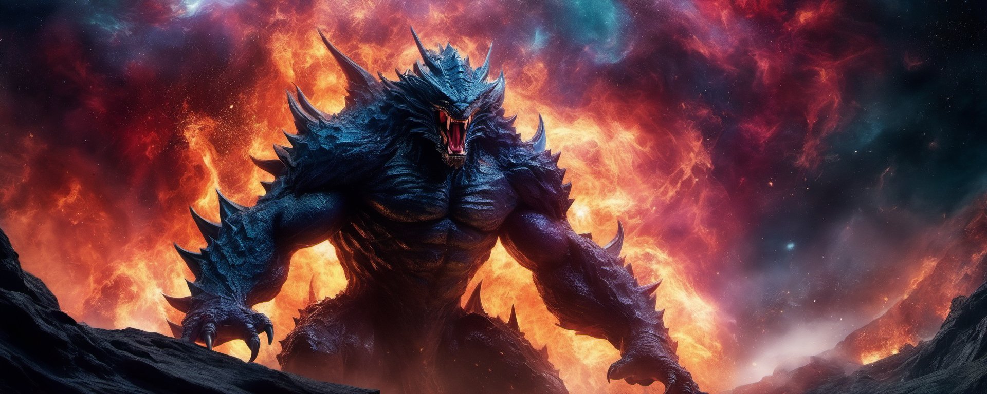 Stable Diffusion prompt: An enraged monster incinerates e...