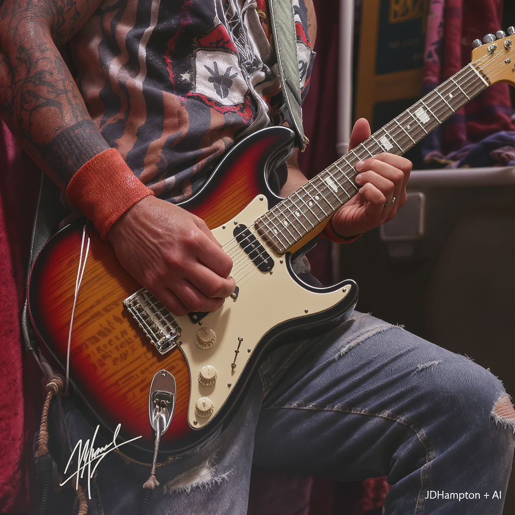 FLUX prompt: A Guitar Called Rock N ROLL blend as a tribu...