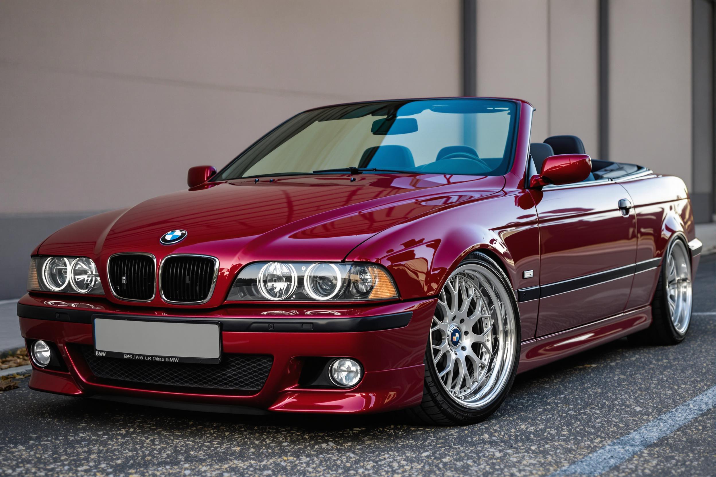 FLUX prompt: dark red bmw e39 5-series convertible with B...