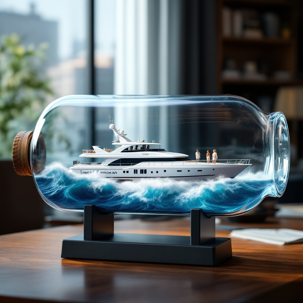 FLUX prompt: A realistic ship in a bottle, featuring a 20...