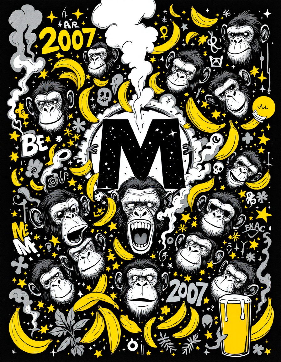 FLUX prompt: An intricate and mainly black, white, yellow...