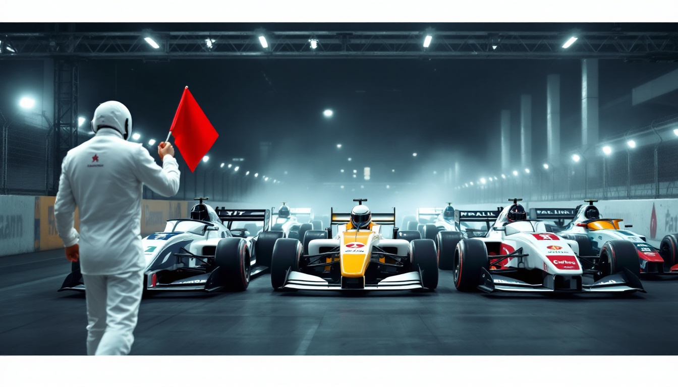 FLUX prompt: At the starting line there are 5 racing cars...
