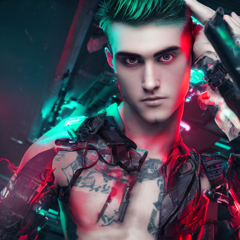 Stable Diffusion prompt: beautiful pale cyberpunk male wi...