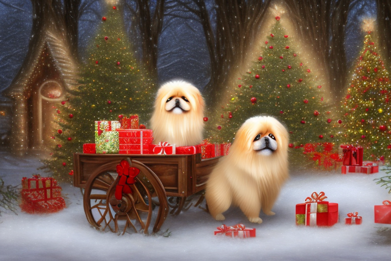 Openjourney prompt: fluffy golden pekingese dogs, fat f...