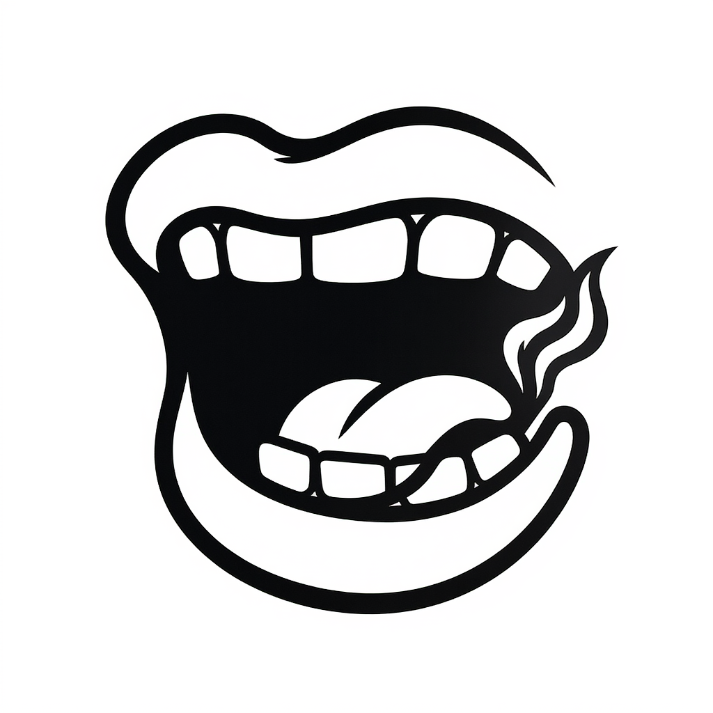 FLUX prompt: A bold, simplified cartoon mouth viewed from...