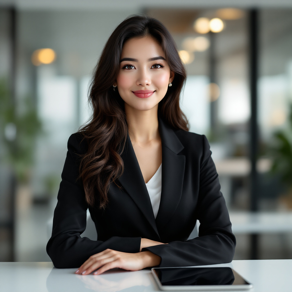 FLUX prompt: asian woman in all black business profession...
