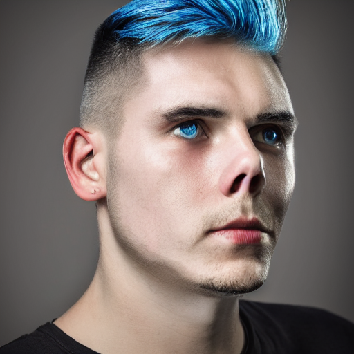 Stable Diffusion prompt: full body, men whit blue hair, w...