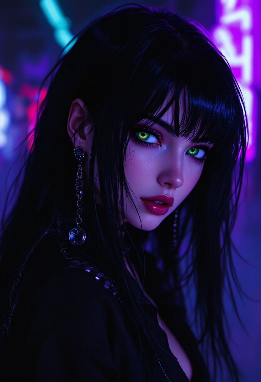 FLUX prompt: Create an anime style girl of cyberpunk vamp...