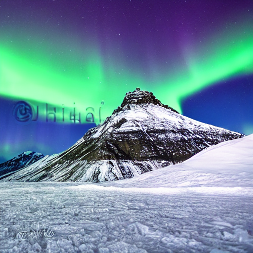 Stable Diffusion prompt: Northern lights behind snow capp...