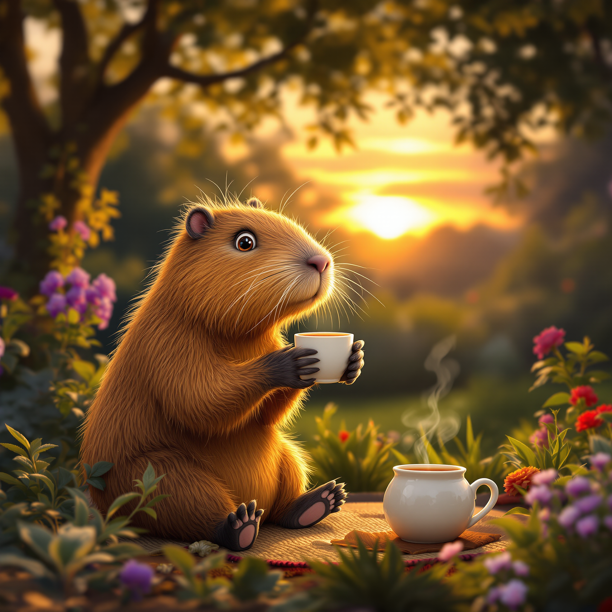 FLUX prompt: A capybara drinking yerba mate (a traditiona...