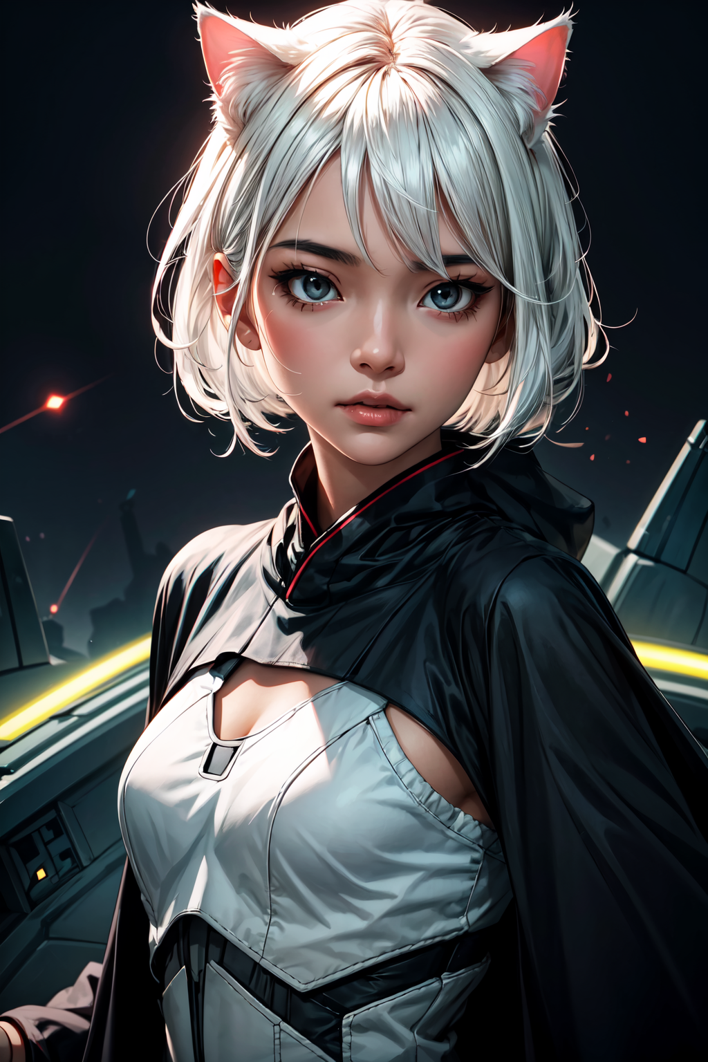Stable Diffusion prompt: Asian girl, Sith lord, white hai...