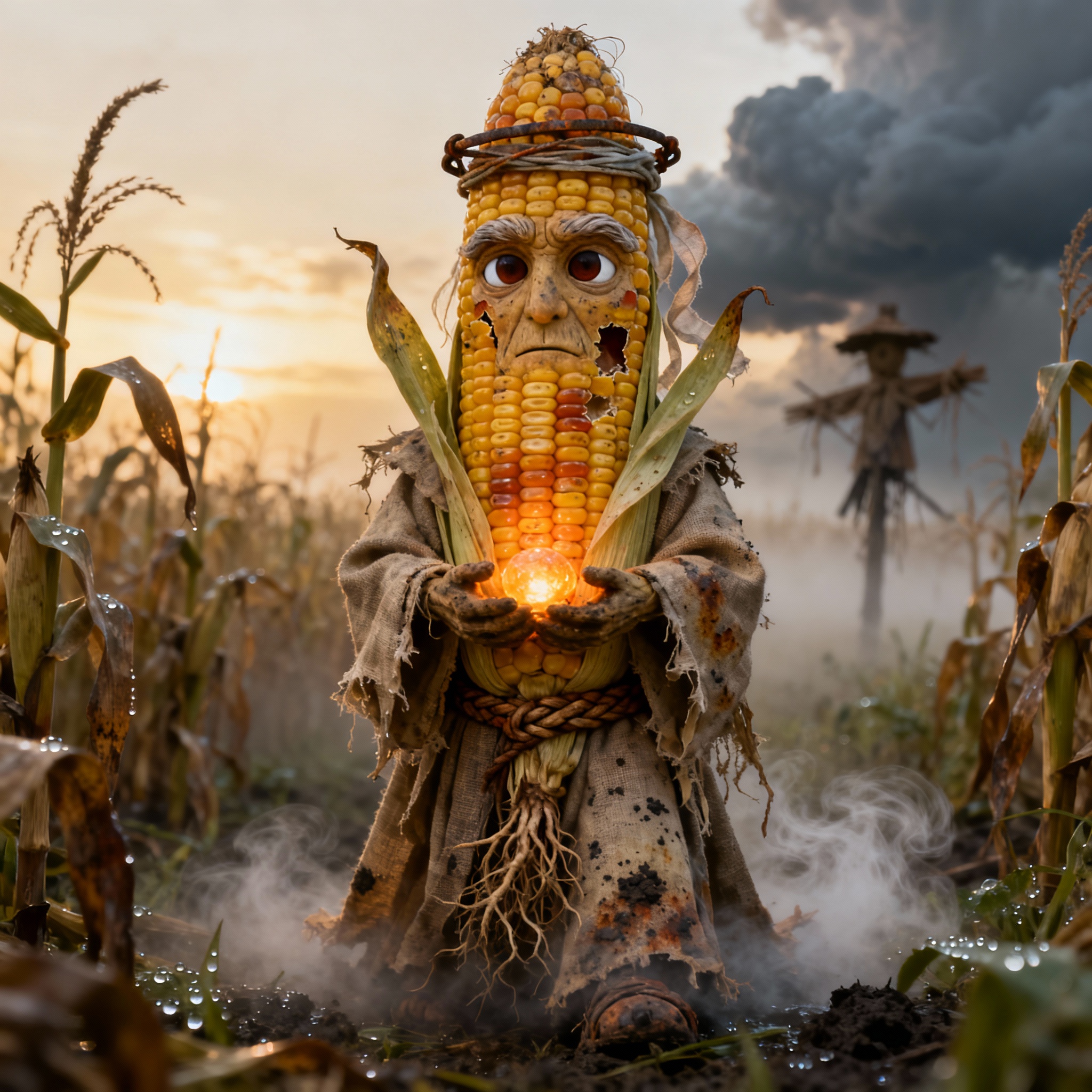 Seedream 4 prompt: “Hyperrealistic miniature corn mage, k...
