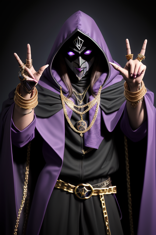 DreamShaper prompt: Shadow wizard money gang, in purple c...