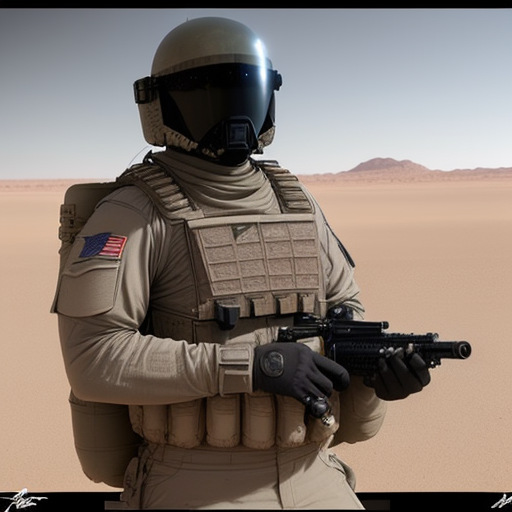 DreamShaper prompt: character, desert security force, pea...