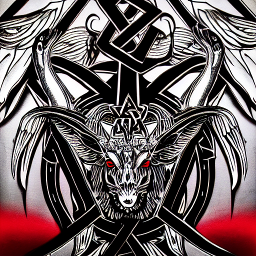 Stable Diffusion prompt: baphomet in full growth,inverted...