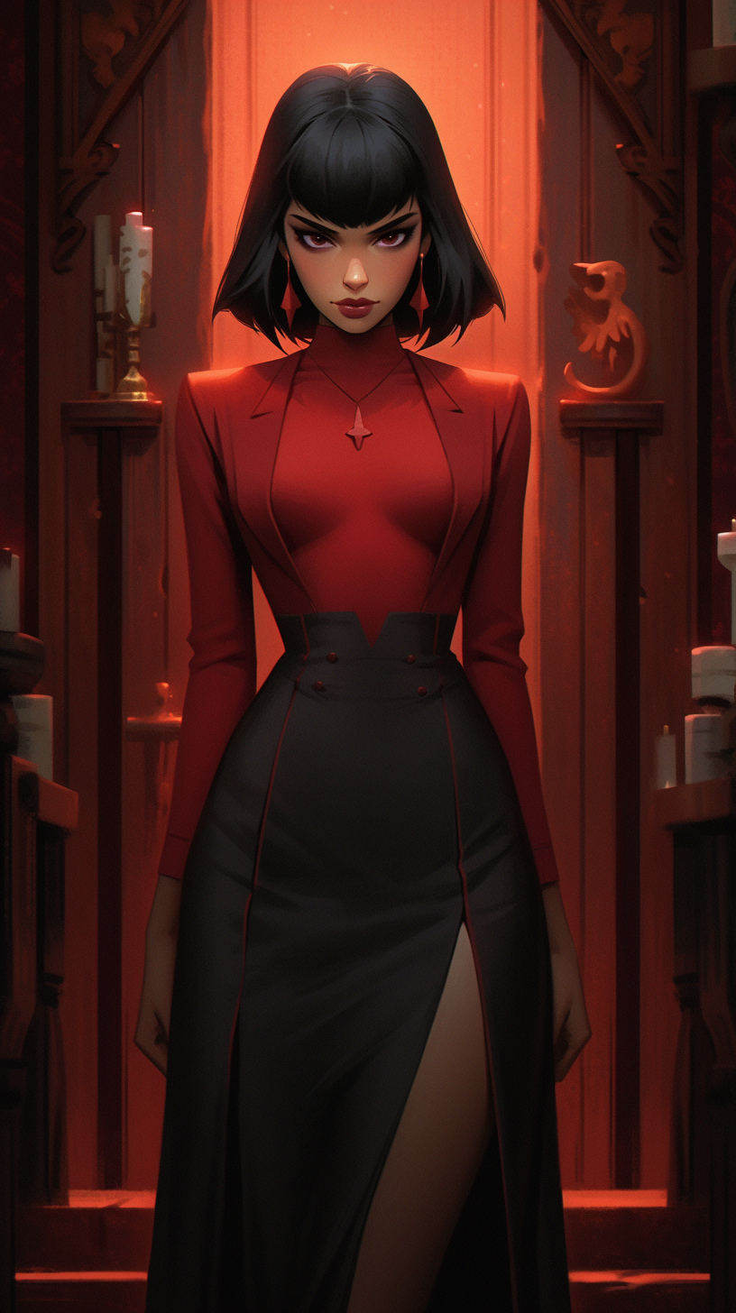 Midjourney prompt: Vampirella Ella Normandy from Warren...