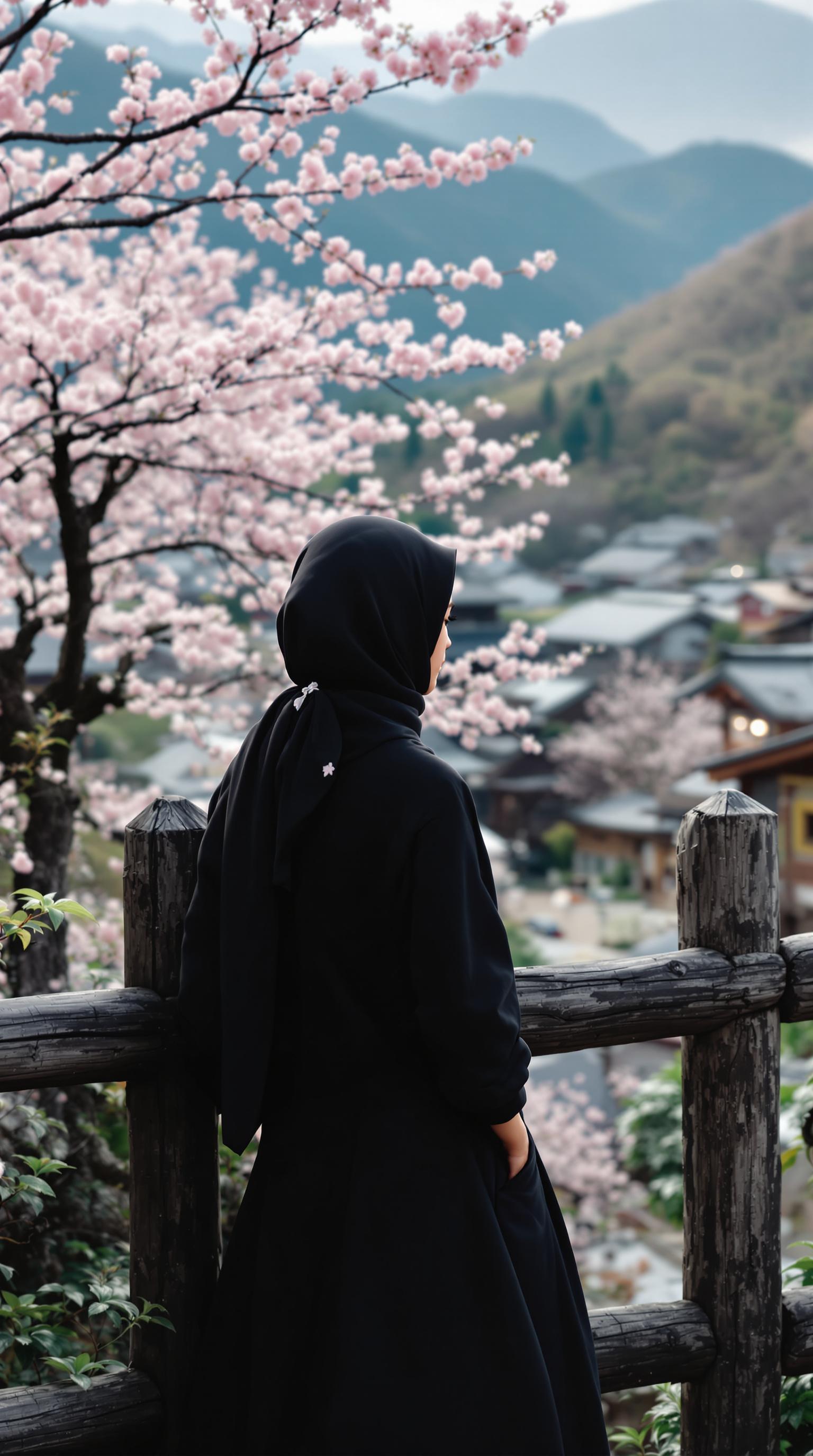 FLUX prompt: beautiful girl, japanese girl, black hijab,