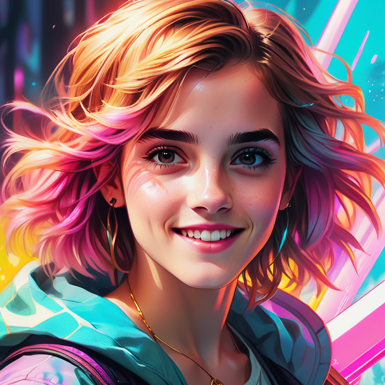 Stable Diffusion prompt: Emma watson, smiling, Lighting a...