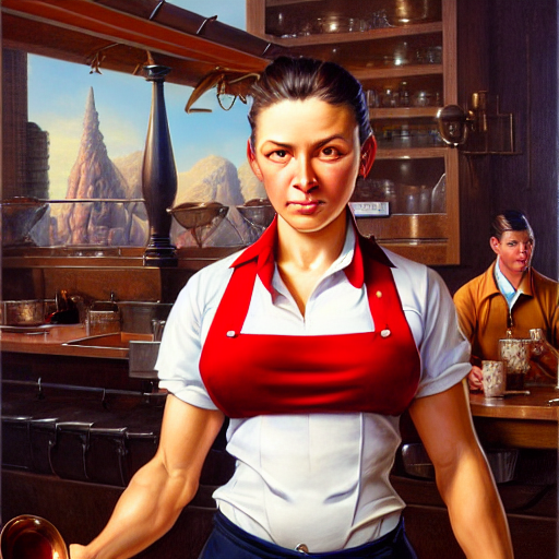 Stable Diffusion prompt: epic portrait an muscular waitre...