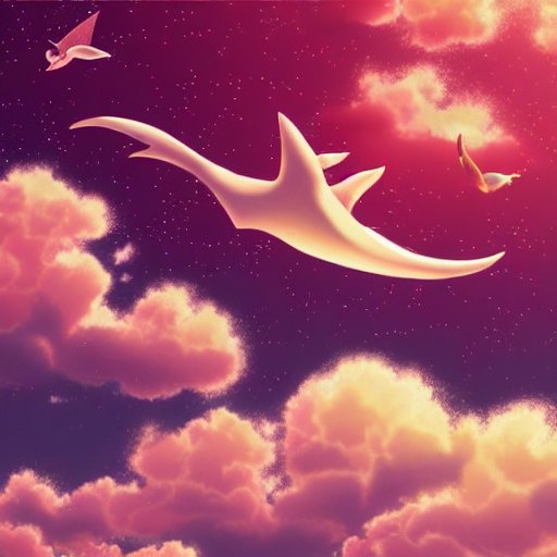 Stable Diffusion prompt: anime dolphins flying over ocean...
