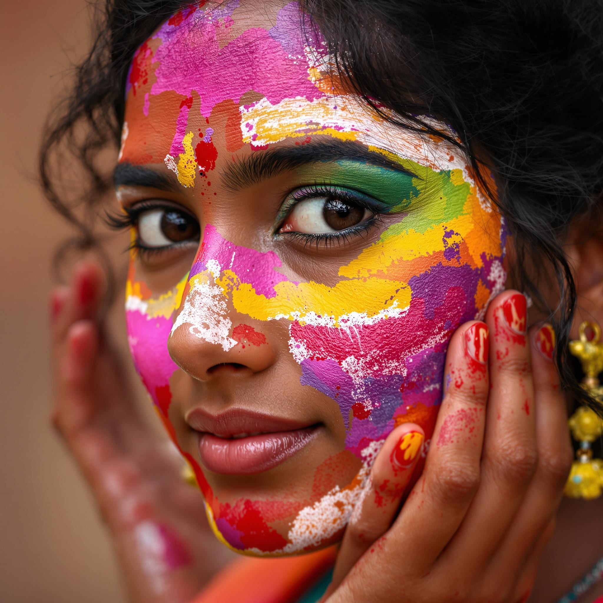 FLUX prompt: Modern Indian Kerala girl with paint on her ...