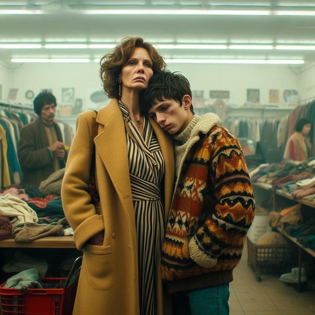 DALL·E prompt: A midle class inmigrant motherand his trou...