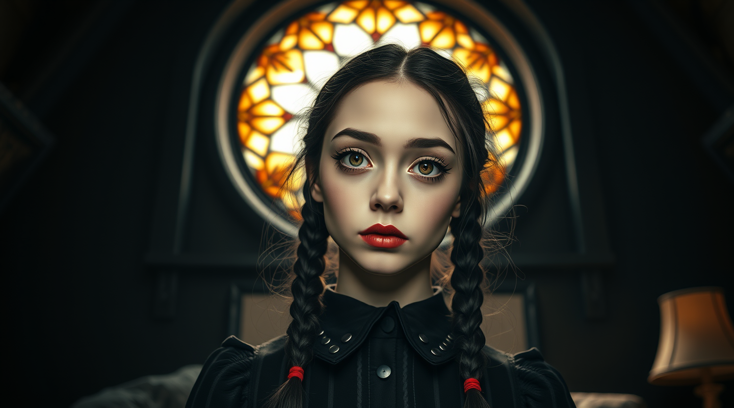 FLUX prompt: portrait photograph of Wednesday Addams, in ...