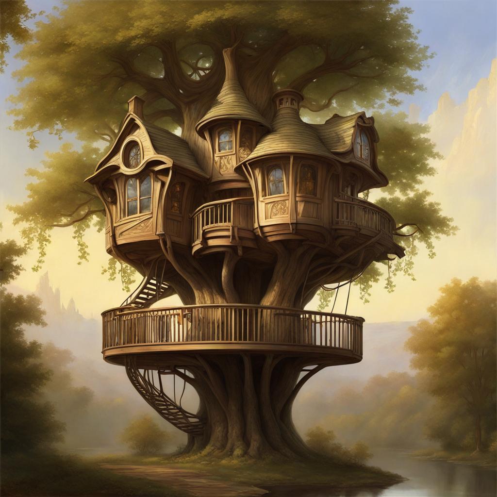 Stable Diffusion prompt: art nouveau treehouse by jean-le...