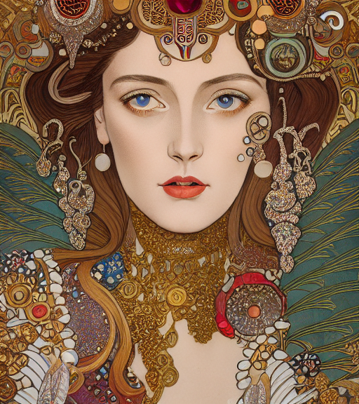 Stable Diffusion prompt: high resolution 8k, Erté + Mucha...