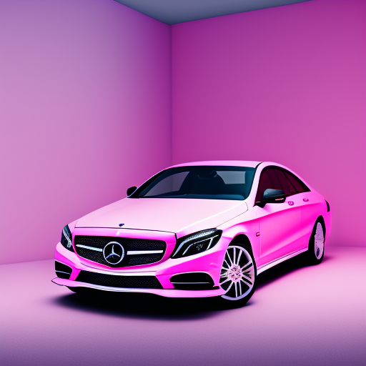 Openjourney prompt: All white tile room, pink Mercedes-Be...