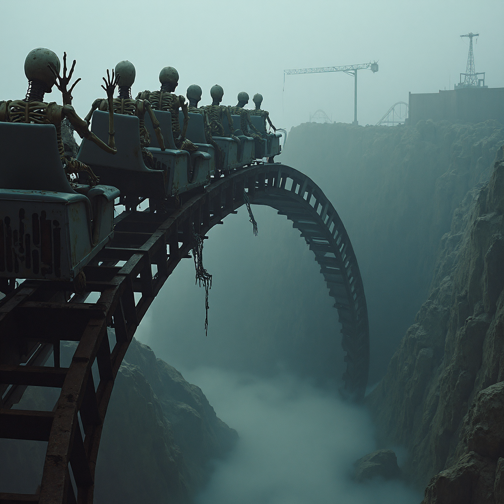 FLUX prompt: An old roller coaster where the track has c...