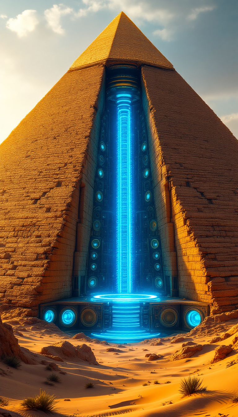 FLUX prompt: A massive ancient pyramid in the middle of a...