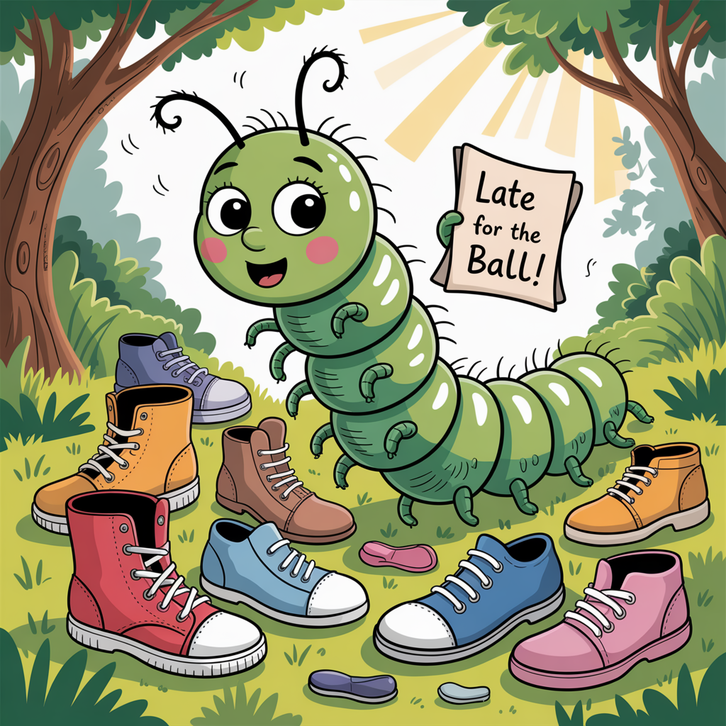 Ideogram prompt: A caterpillar that’s late for an event b...