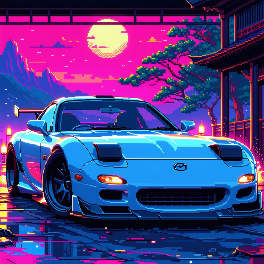 Stable Diffusion prompt: A Mazda RX7 1997, best pixel art...