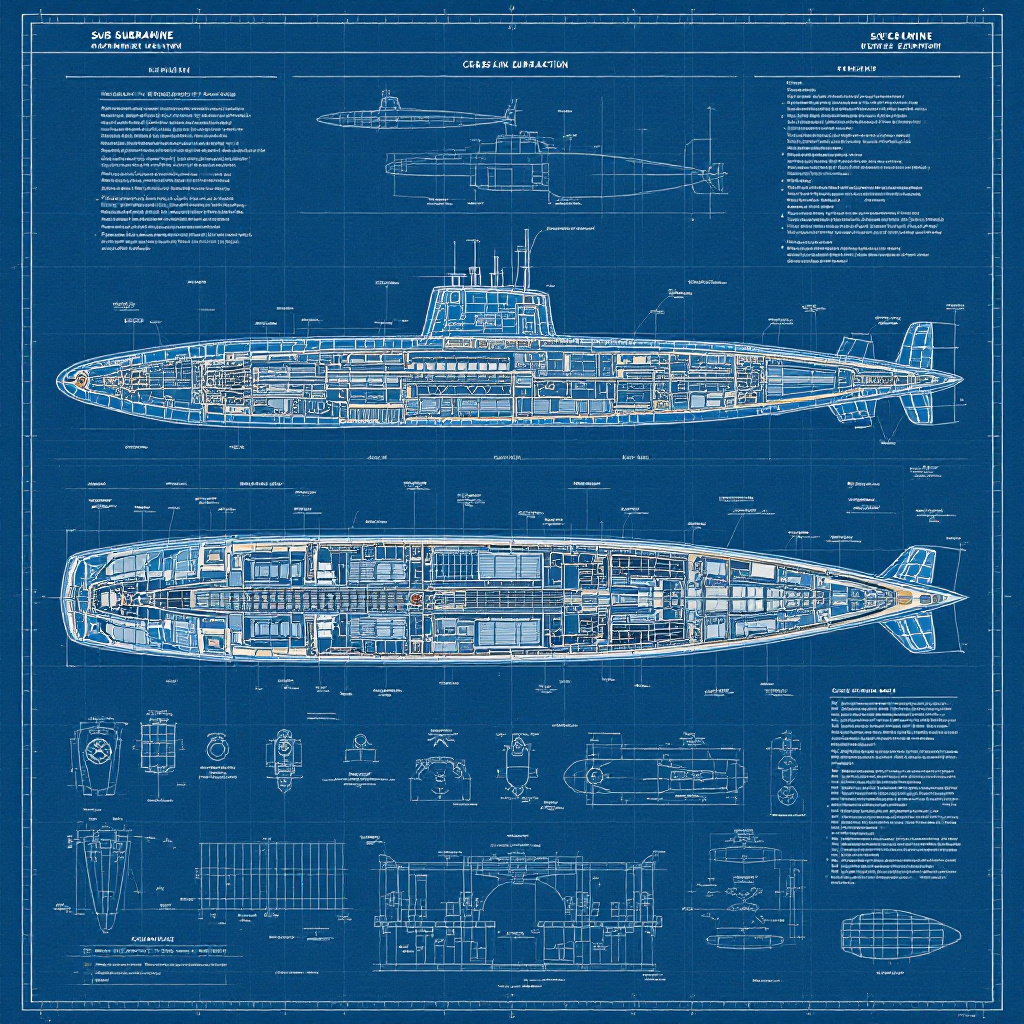 FLUX prompt: “Blueprint of a submarine cross-section, lab...