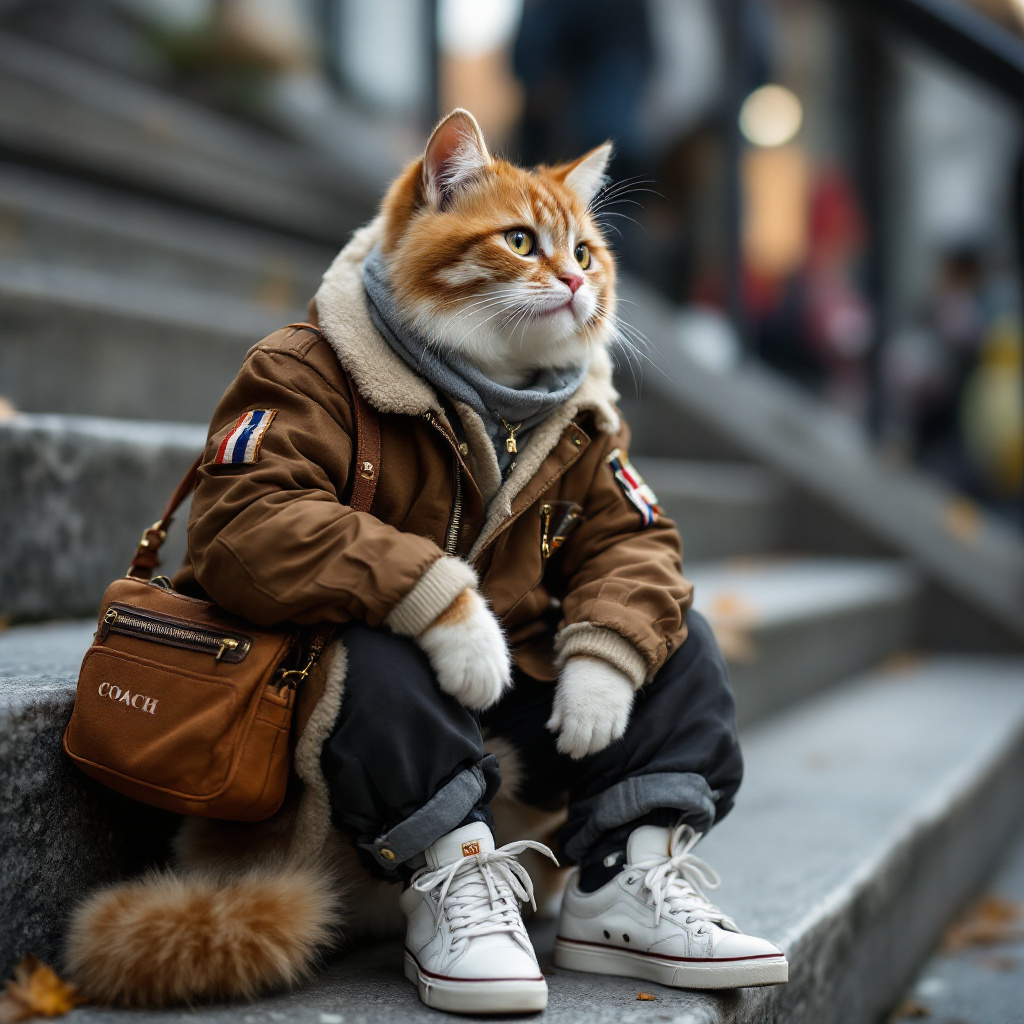 FLUX prompt: anthropomorphic, a cat named ”street style K...