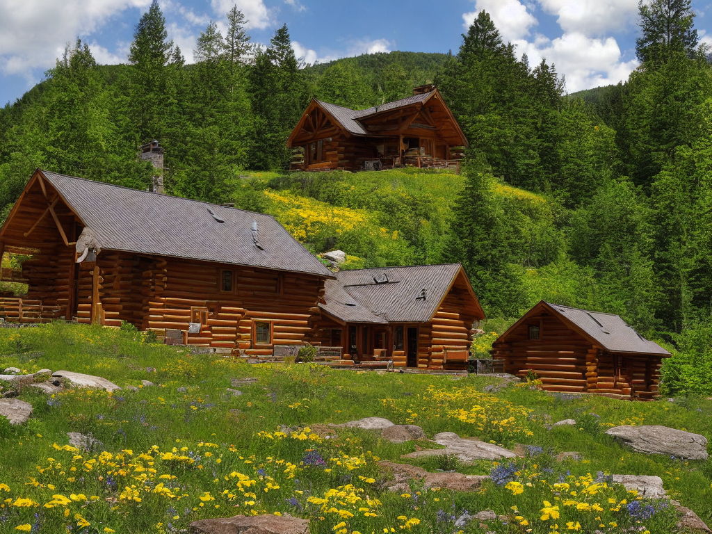 Stable Diffusion prompt: Photo of a modern log cabin, ult...
