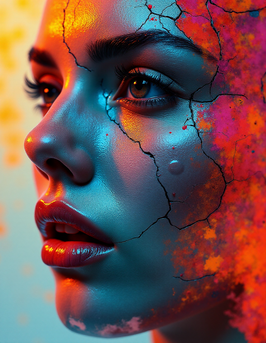 FLUX prompt: double exposure of acrylic paint, abstract w...